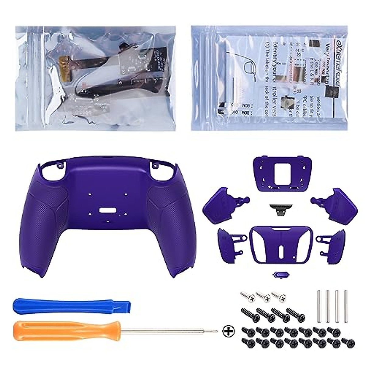 eXtremeRate Galactic Purple Rubberized Grip Programable RISE4 Remap Kit for PS5 Controller BDM-010 BDM-020, Upgrade Board & Redesigned Back Shell & 4 Back Buttons for PS5 Controller -NO Controller