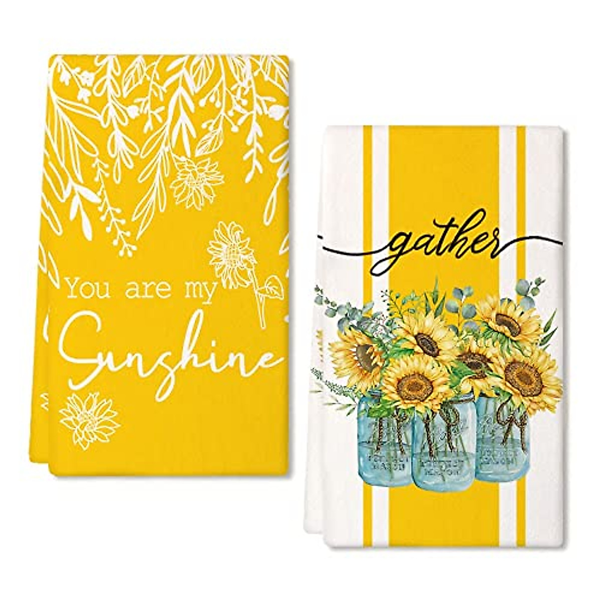 GEEORY Kitchen Towels for Summer Decor Sunflowers Mason Jar Dish Towels 18x26 Inch Ultra Absorbent Bar Drying Cloth Hand Towel for Kitchen Bathroom Party Home Decorations Set of 2