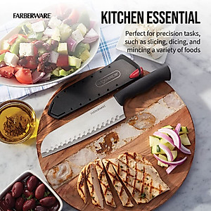 Farberware EdgeKeeper Santoko Knife, 7-inch Santoku, Stainless Steel