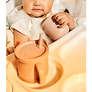 5 Pieces Baby Trainer/Toddler Sippy Cup + Teething Straw + Snack Cup | Reduce Spills | Easy to Clean | Transition Cup for Teething Baby Toddler Infant (Milliful Marble)