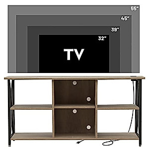 DANSION TV Stand for TVs up to 55 Inch, TV Stand with Power Outlets and LED Lights, Industrial Entertainment Center Media Console Television Stands with 6 Open Shelves for Living Room, Grey