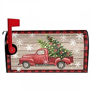 Christmas Mailbox Covers Magnetic Standard Size 18x21 Winter Green Xmas Car Truck Tree Snowflakes Red Plaid Print Decorative Mailbox Wrap Cover Holiday Decorations Outdoor Home Patio Garden Decor