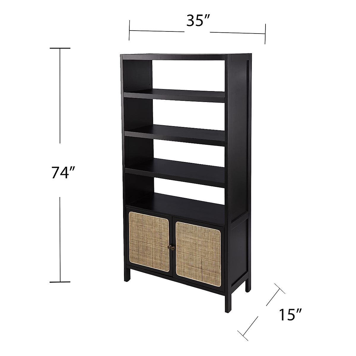 SEI Furniture Carondale Bookshelf, Standard, Black, Gold, Natural