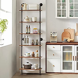 YMYNY Industrial 5+ 6-Tier Wall Mounted Bookcase with Metal Frame，HRF-TM018+HBC015H