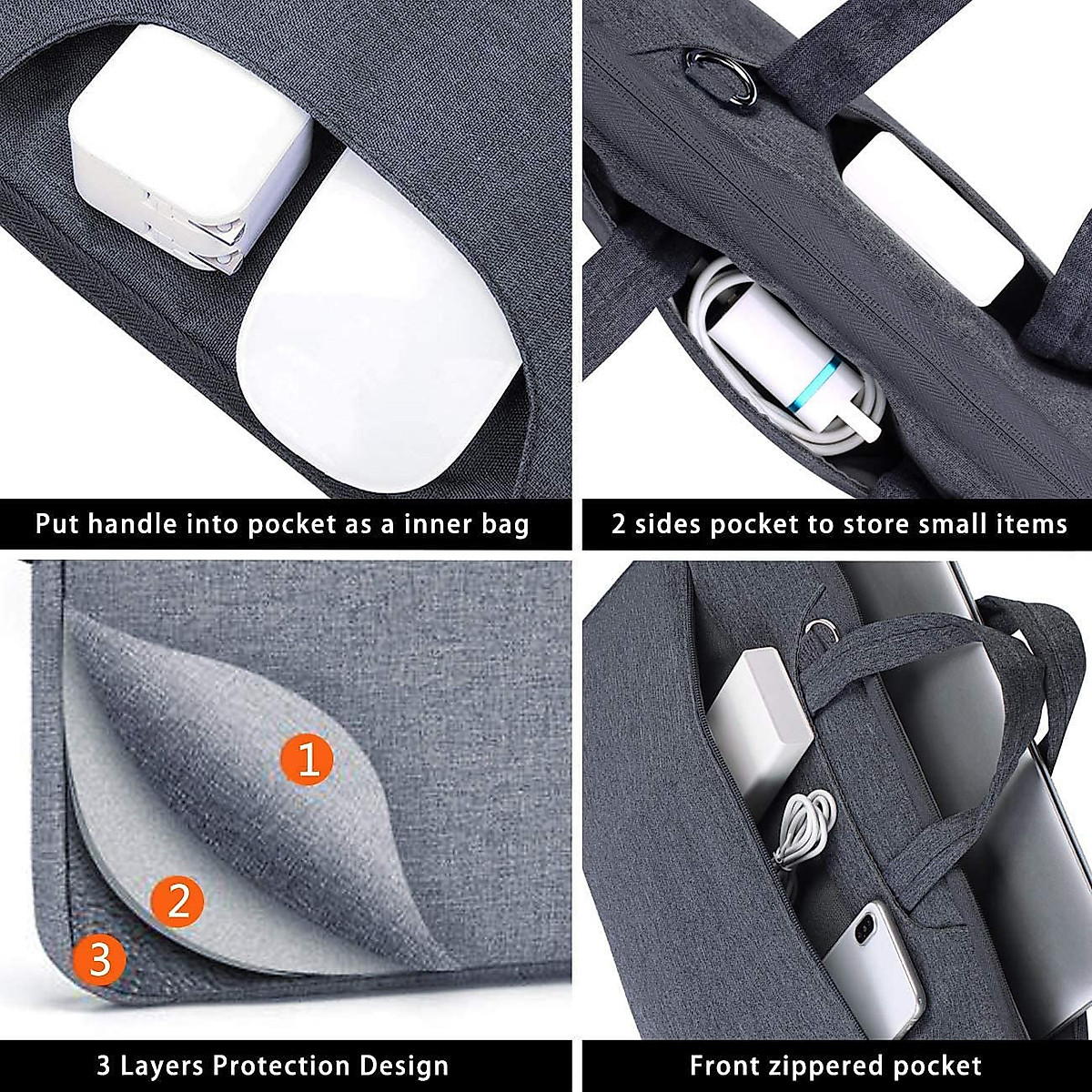 Voova Laptop Bag 17 17.3 inch Water-resistant Laptop Sleeve Case with Shoulder Straps & Handle/Notebook Computer Case Briefcase Compatible with MacBook/Acer/Asus/Hp, Grey