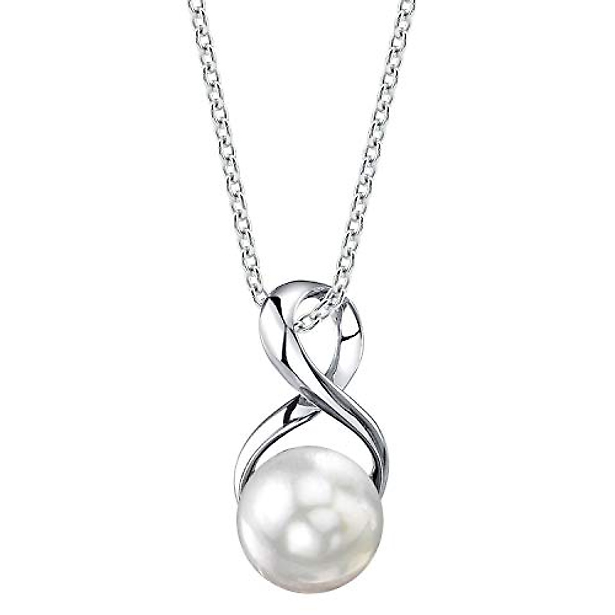 The Pearl Source Freshwater Pearl Pendant Necklace for Women - White Cultured Pearl Necklace with Infinity Design | Single Pearl Necklace for Women with 925 Sterling Silver Chain, 9.0-10.0mm