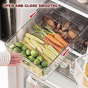 2 Pack Refrigerator Organizer Bins with Pull-out Drawer, Stackable Fridge Drawer Organizer Set with Handle, BPA-free Drawable Clear Storage Cases for Freezer, Cabinet, Kitchen, Pantry Organization