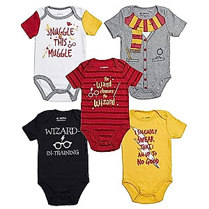 Harry Potter Baby Boys' Bodysuit Multi Pack (5 Pack Red/Black/Orange, 0-3 Months)