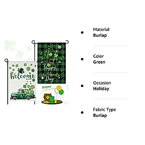 2 Pieces St. Patrick's Day Garden Flag Shamrocks Burlap Yard Flag Welcome Green Hat Truck Decorative Flag Double Sided Holiday Garden Flags for St. Patrick's Day Outdoor Decoration, 12.5 x 18.5 Inches