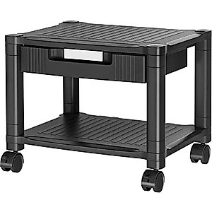 MaxGear Printer Stand, Under Desk Printer Stand with File Storage and Cable Management, Height Adjustable Printer Cart, 2 Tier Computer Printer Desk Stand with 4 Wheels, 3D Printer Table for Office