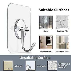 FOWOKAW Adhesive Hooks.Heavy Duty Self Wall Hooks15lb(Max),Waterproof and Oilproof Transparent hooks11 Pack