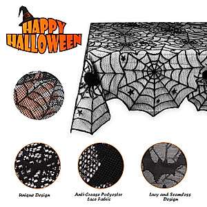 5 Pack Halloween Spider Decorations Sets,Halloween Table Runner,Cobweb Fireplace Mantel Scarf,Round Lace Spider Table Topper and Lampshade,16pcs 3D Bats for Halloween Table Decors Party Supplies