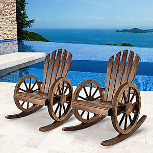 FURNDOOR Wood Rocking Chair Set of 2 - Outside Wagon Rocking Chair 2 PCS, Rustic Front Porch Chairs Single for Patio, Country, Yard