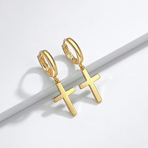 Gold Dangle Drop Hoop Earrings for Women Men Gold Plated Dainty Earrings Hypoallergenic Star Cross Huggie Hoops Jewelry for Everyday Wear
