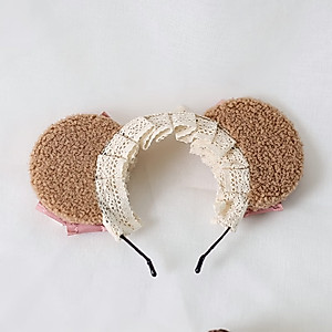 GK-O Lolita Bear Ear Headband Bowknot Hair Kawaii Lolita Prop Headwear Cute Hairpin Female Headdress Hair Accessories Handmade (Pink)