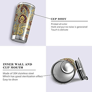 HXshaoye retro fashion flower paisley red gold Stainless Steel cup with straw with Lid and Straw travel travel mugs insulated for hot for School, Sports, Daycare, Camp & More leakproof coffee mug 20