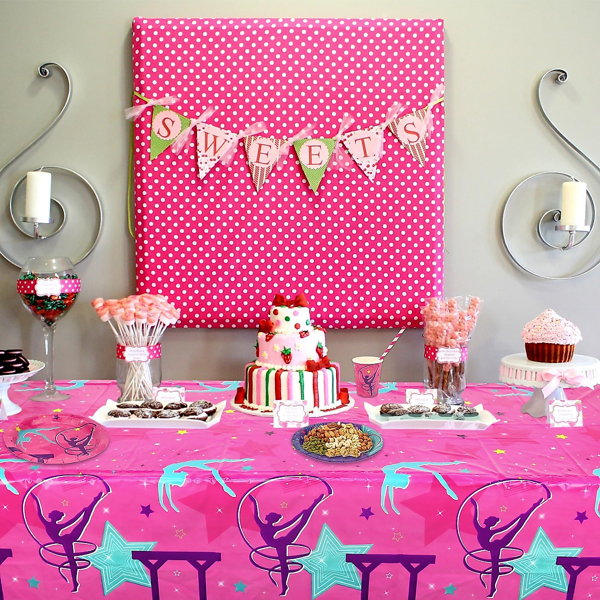 3 Pieces Gymnastics Birthday Party Tablecloth Decorations, Gymnastics Theme Party Tablecovers, Gymnastics Party Supplies, Gymnastics Table Cover for Your Little Dance Girls Kids Baby Shower