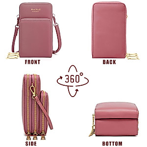 NoChoX Small Crossbody Bags for Women, RFID Blocking Phone Purses, Shoulder Handbags with Credit Card Slots, Adjustable Strap, Pink