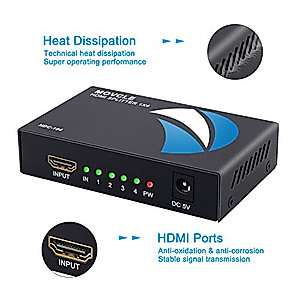 HDMI Splitter 1 in 4 Out 1x4 Ports v1.4 Powered 4K/2K Full Ultra HD 1080p US Adapter 3D Support