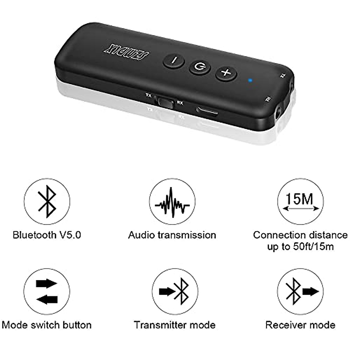 Bluetooth 5.0 Transmitter and Receiver, 3-in-1 Wireless Bluetooth Adapter,Bluetooth Audio Adapter with 3.5mm AUX Stereo Output for TV,PC,car, Headset,Headphone,Earbud Home Stereo System (black1)