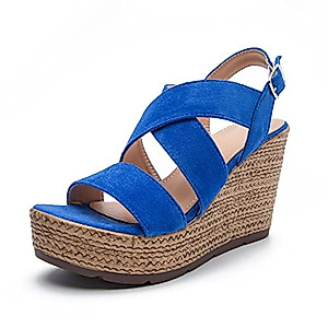 sckarle Womens Espadrilles Wedges Sandals Open Toe Cross Strap Suede Sandal Summer Dress Platform Heels Sandal
