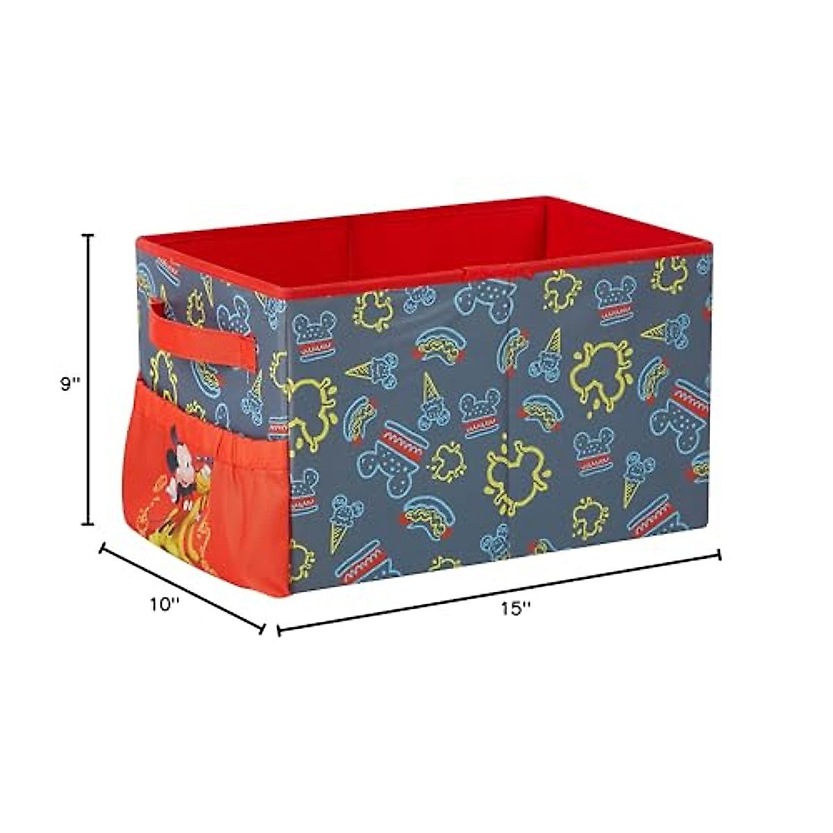Disney Mickey Mouse Kids Collapsible Storage Organizer Bin with Front Pocket,9" H x 10" W x 15" L