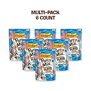 Purina Friskies Natural Cat Treats, Party Mix Natural Yums With Wild Tuna - (6) 6 oz. Pouches