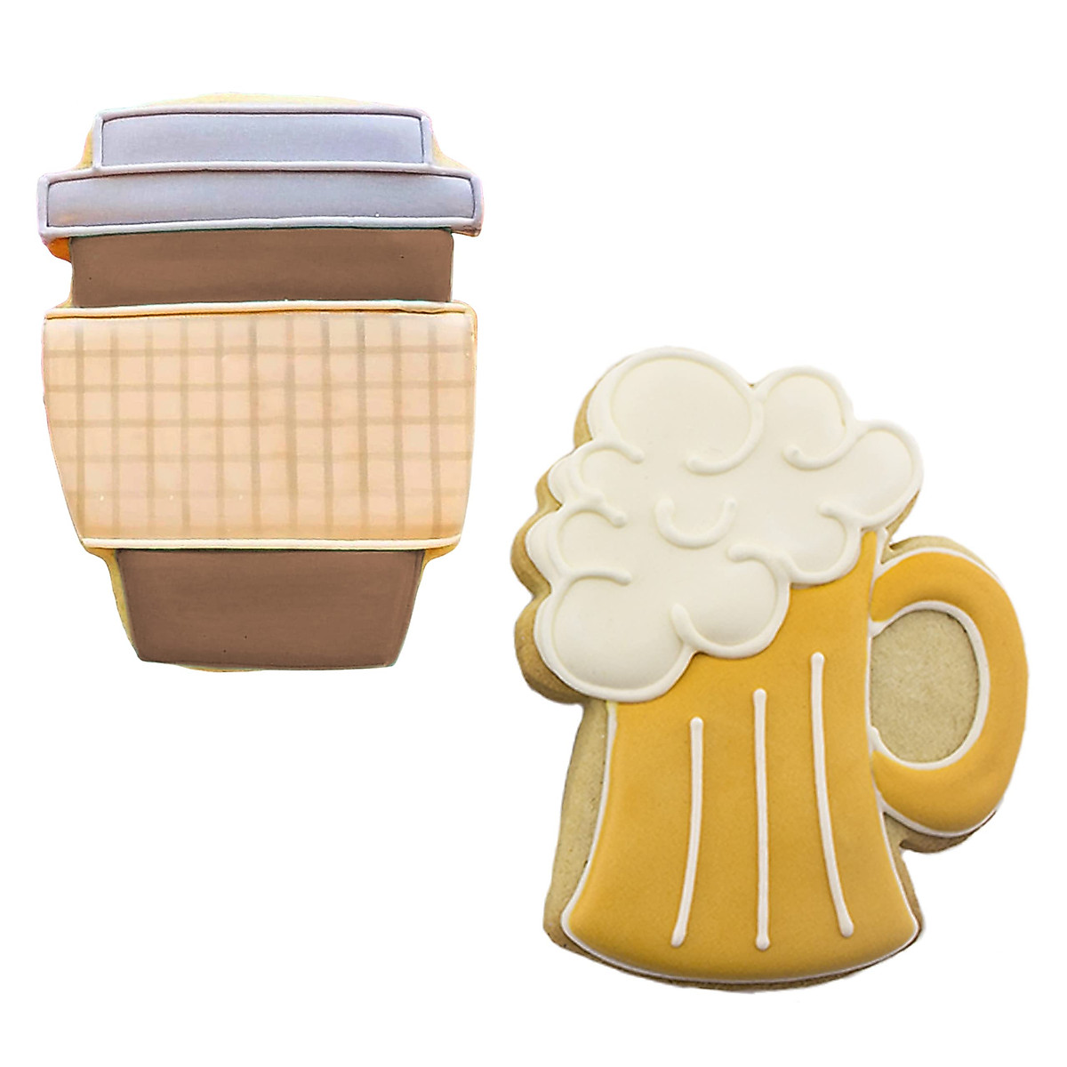 Drinks Cookie Cutters 2-Pc. Set Made in the USA by Ann Clark, Latte Cup, Beer Stein