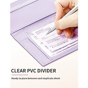 Zreal Checkbook Cover for Women, Premium Vegan Leather Checkbook Covers for Personal Checkbook with Pen Holder, Slim Checkbook Cover with Duplicate Flap (Light Purple)