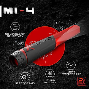 XP Metal Detectors MI-4 Pinpointer, designed to be used by all detectorists, 20 feet waterproof, rechargeable with 6 programs and 3 levels of sensitivity (MI-4-AM)