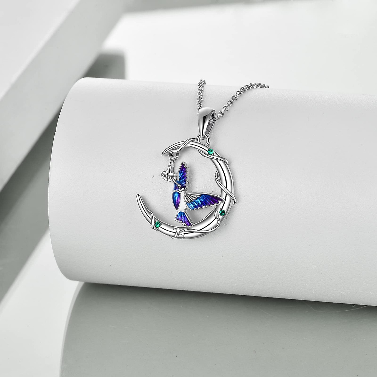 AOBOCO Sterling Silver Hummingbird Necklace Embellished with Crystals from Austria,hypoallergenic Pendant gifts, Anniversary Birthday Jewelry Gifts Present for Women (A Hummingbird Necklace)