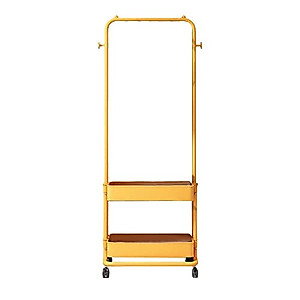 MagiDeal Multipurpose Clothing Rack with Wheels Rolling Clothes Rack Small Wardrobe Rack on Wheels for Home, Yellow