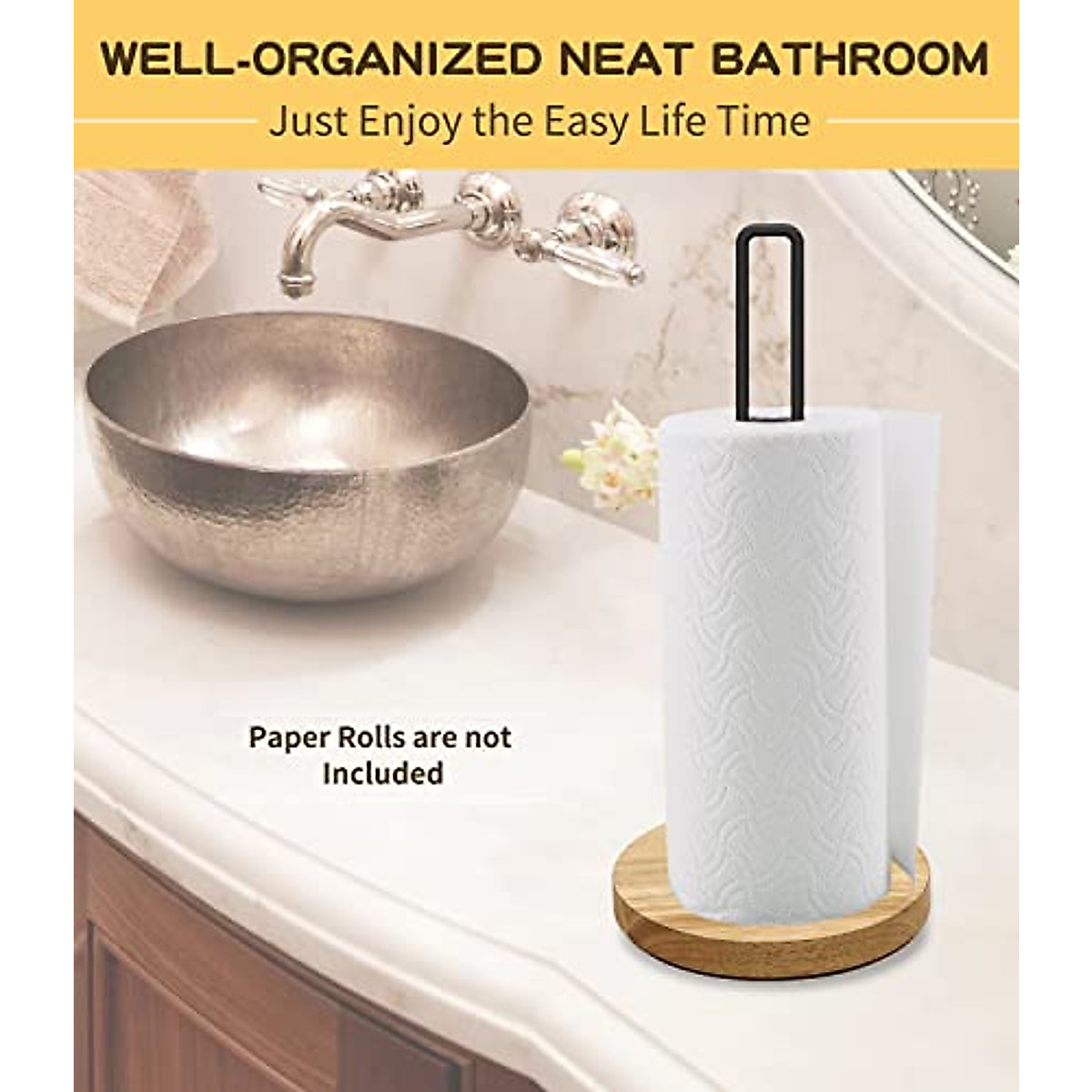 Paper Towel Holder Metal Organizer Roll Dispenser Tissue Roll Metal Stand Rack Kitchen Paper Hanger Countertop Dining Table for Bathroom Living Room Scrunchies for Bedroom Modern Stylish Sturdy Decor