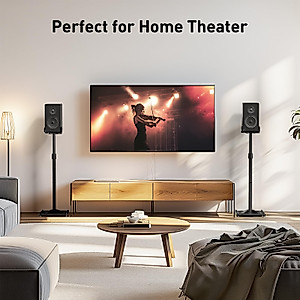 PERLESMITH Universal Speaker Stands for Surround Sound, Holds up to 11LBS, Floor Speaker Stand Height Adjustable Extend 33.3” to 45.1” for Satellite Speakers & Bookshelf Speakers -1 Pair PSSS2 Black