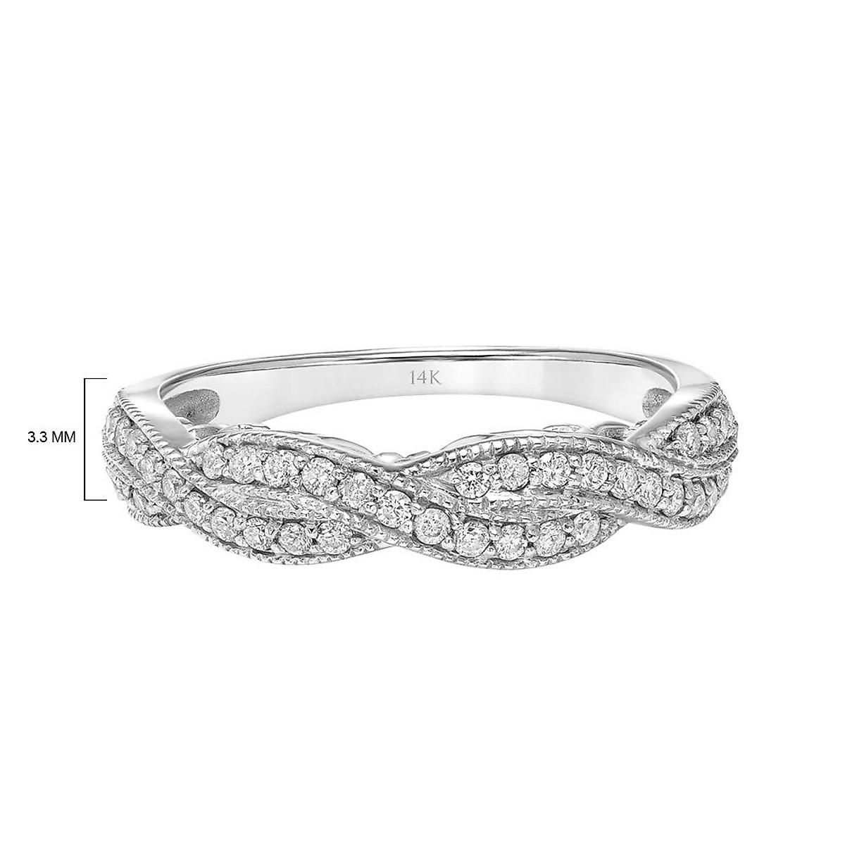 Brilliant Expressions 14K White Gold 1/3 Cttw Conflict Free Diamond Double-Twist Fashion Anniversary Band (I-J Color, I2-I3 Clarity), Size 7