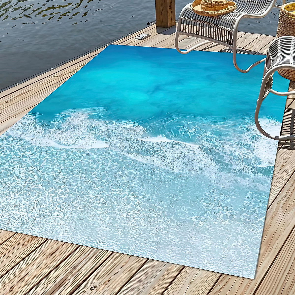 BSIKIE Summer Ocean Beach Theme Area Rug, Blue Water Waves Indoor Non Slip Throw Accent Rug, Machine Washable Breathable Durable Carpet for Room Sofa Living Room Home Decor - 6 ft x 9 ft, Style-18