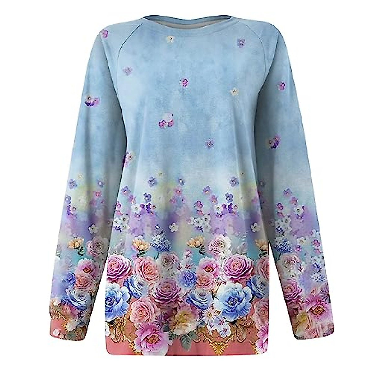 Generic Long Sleeve Tee Shirts for Women Long Sleeve Workout Tops for Women Pullover Women Long Sleeve Round Neck Blouses Lightweight Shirts Casual Long Sleeve Pullover Loose T Shirts Printed Tops