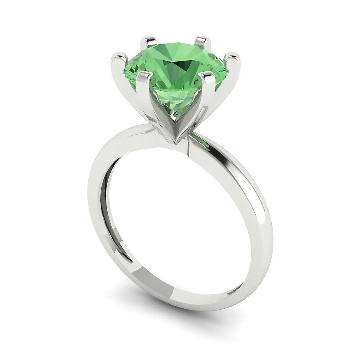 Clara Pucci 3 ct Round Cut Solitaire Green Simulated Diamond Excellent Engagement Bridal Promise Anniversary Ring 18K White Gold 4.5