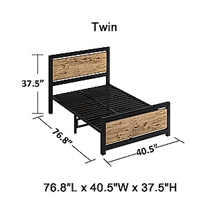 4 EVER WINNER Twin Bed Frames with Wood Headboard, Twin Platform Bed Frame with Heavy Duty Steel Slat Support, Twin Bed Frame for Kids, No Box Spring Needed, Mattress Foundation, Easy Assembly, Black