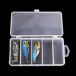 4 Pack 5 Grid Clear Plastic Fishing Tackle Bait Hooks Storage Box Plastic Utility Organizer Box 5 Compartment Plastic Storage Box Bead Jewelry Container Case, 7 x 3.7 x 1.2"