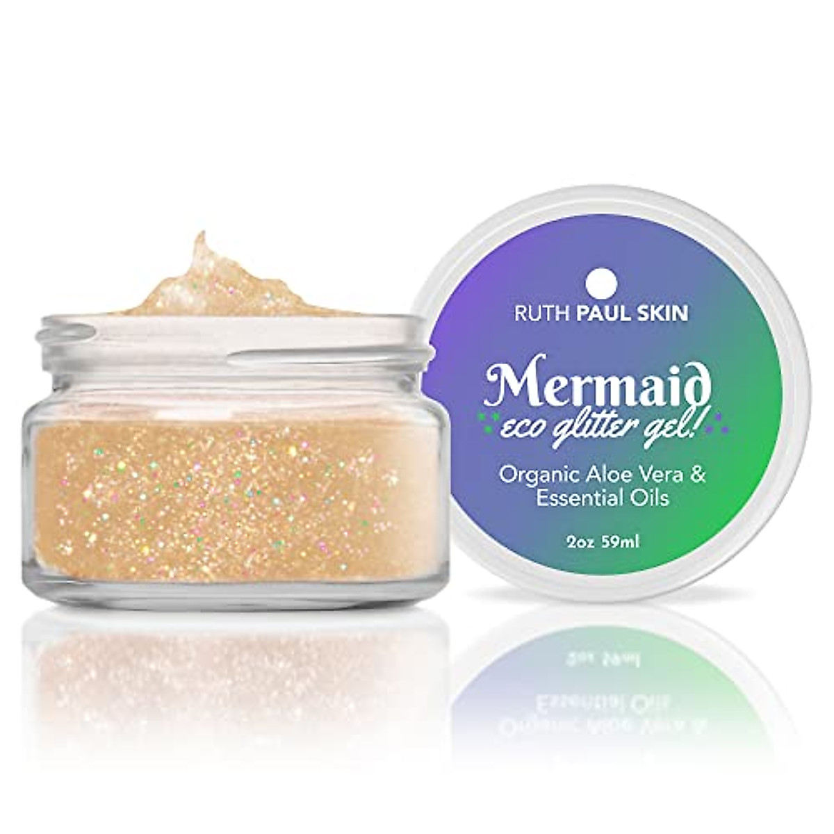 Mermaid Face & Body Glitter: for Women & Girls | Biodegradable Blue Green Glitter Gel | Fine Glitter Body Shimmer Lotion in Aloe Vera Gel with Essential Oil | by Ruth Paul Skin 2oz