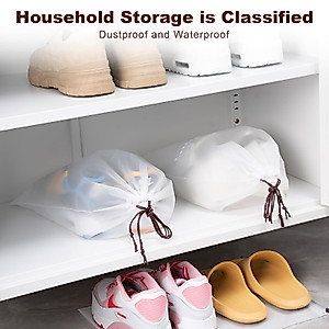 Hoewina Transparent Shoe Bags for Travel with Rope 14PCS Large Clear Shoe Bag Storage 11.8in X 15.7in Portable Travel Shoe Bags for Men and Women