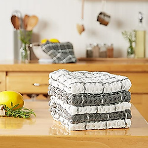 DII Washed Waffle Collection Oversized Preshrunk Ultra Absorbant, Dishcloth Set, 12x12, Gray, 6 Piece