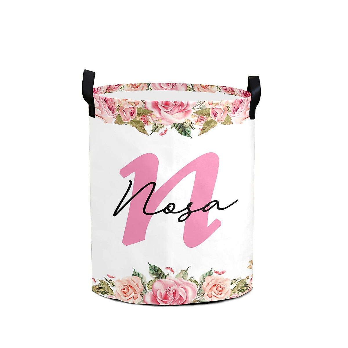 Custom Laundry Basket with Name Personalized Baby Laundry Hampers Customized Flower Laundry Hamper for Boys Girls Women Collapsible Storage Basket with Handle for Living Room Bedroom