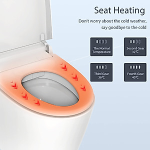 Merax Smart Toilet, One Piece Bidet Toilet for Bathrooms, U-Shaped LED Light Automatic Flush with Auto Open/Close Lid, Remote Control/Foot Sensor/Night Light T162A