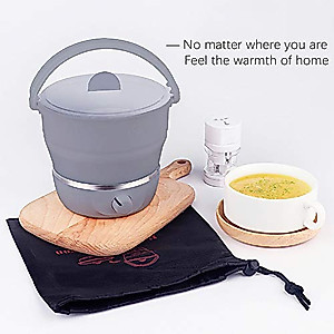 Drizzle Foldable Electrical Cooker Travel Pot - Dual Voltage 100V-240V Hot Pot Cooking - Food Grade Silicone Cookerware Boiling Water Steamer - Camping Office Hotel Noodle Porridge Soup