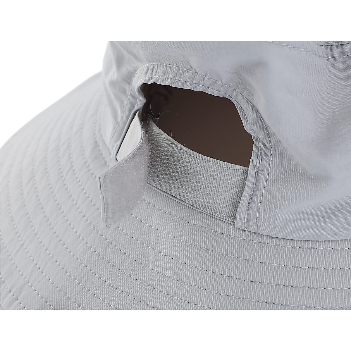 Connectyle Womens UPF 50+ Beach Sun Hat Nylon Bucket Fishing Hat with Ponytail Travle Hat Light Grey