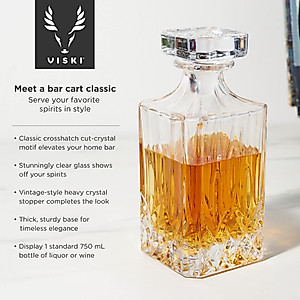 Viski Admiral Decanter and Lowball Glass Set - Premium Crystal Glasses for Liquor, Scotch and Whiskey, Glassware Gift Set of 8