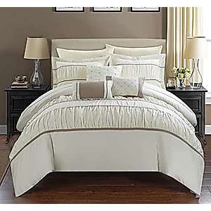 Chic Home CS2124-AN 10 Piece Cheryl Comforter Set, Queen, Beige