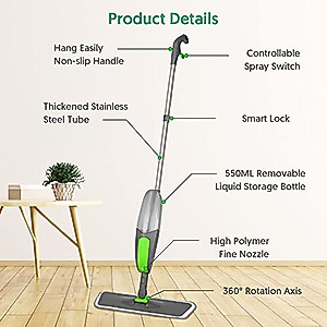 Spray Mop Floor Mop, ILAVCOOL Mops for Floor Cleaning Spray Floor Mops with 3 Reusable Microfiber Mop Pads & 550ML Refillable Bottle Wet Dry Mop for Hardwood Floor Laminate Tile Wood Floor Cleaner